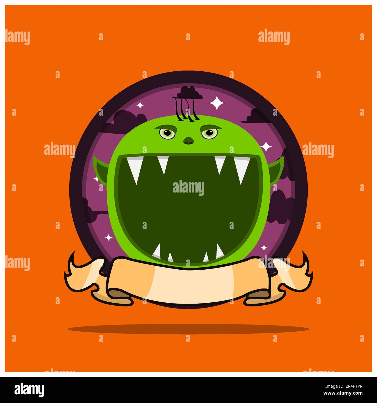 Vintage Monster Head Circle Label With Goblin Design. Vector and ...
