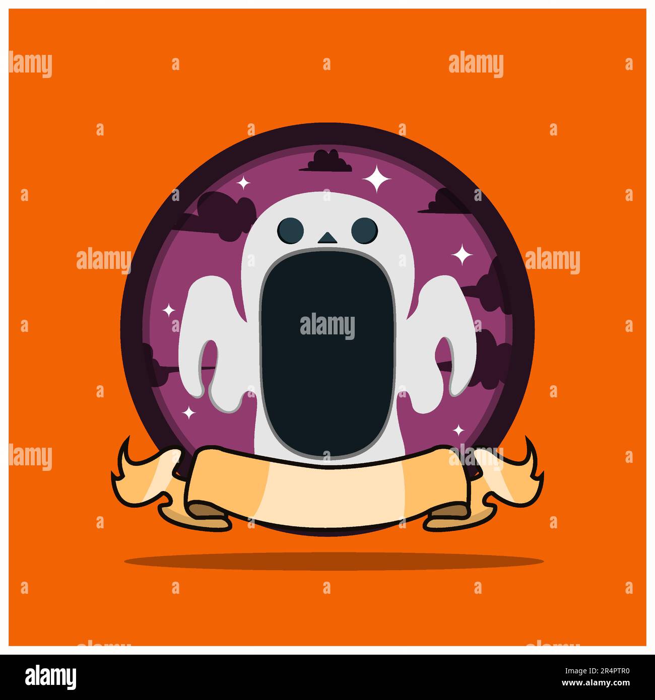 Vintage Monster Head Circle Label With Ghost Design. Vector and ...