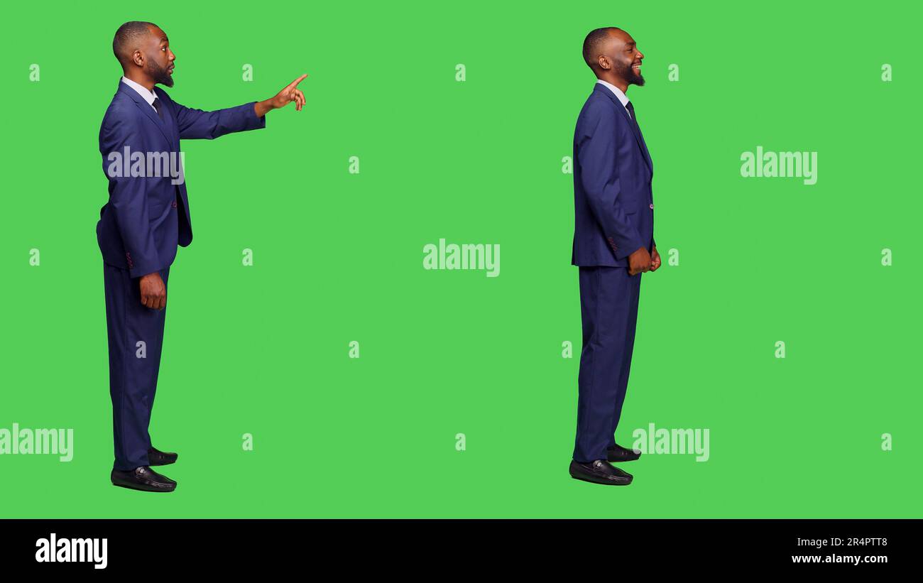 Male employee waving hand say hi-res stock photography and images - Alamy