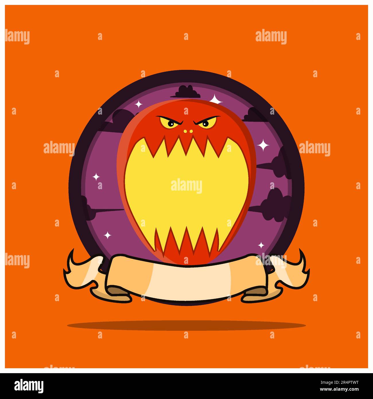 Vintage Monster Head Circle Label With Balloon Design. Vector and ...