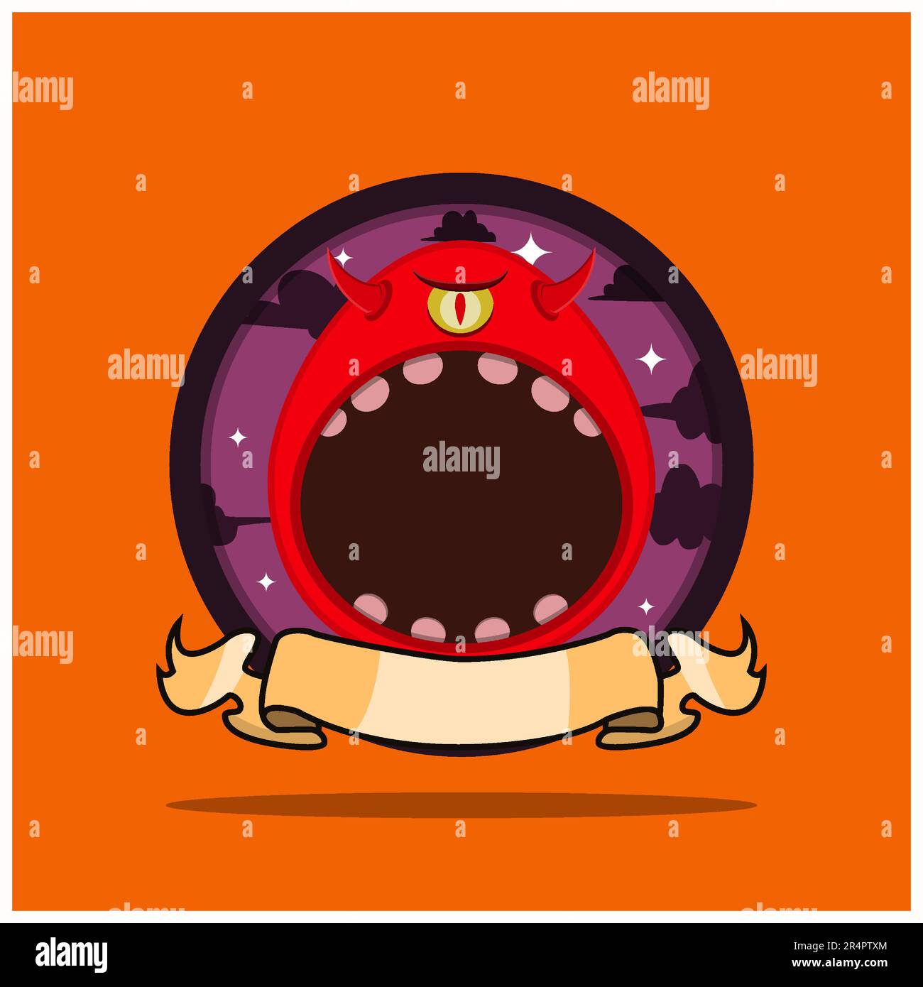 Vintage Monster Head Circle Label With One Eye Monster Design. Vector ...