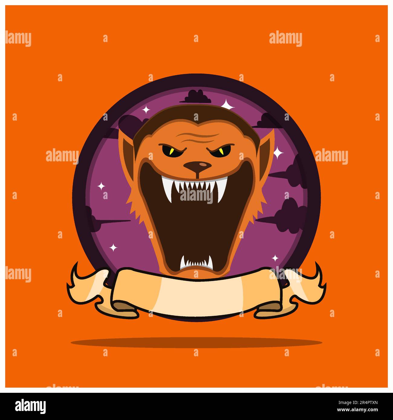 Vintage Monster Head Circle Label With Wolf Man Design. Vector and ...