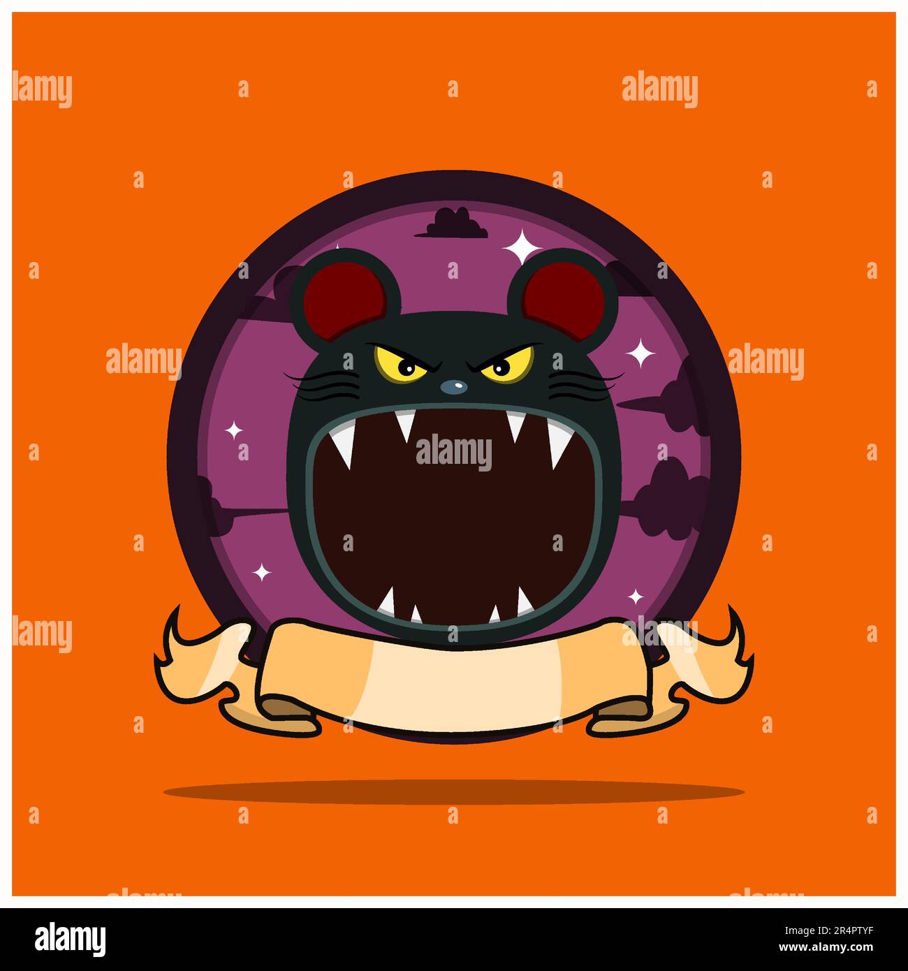 Vintage Monster Head Circle Label With Mouse Design. Vector and ...