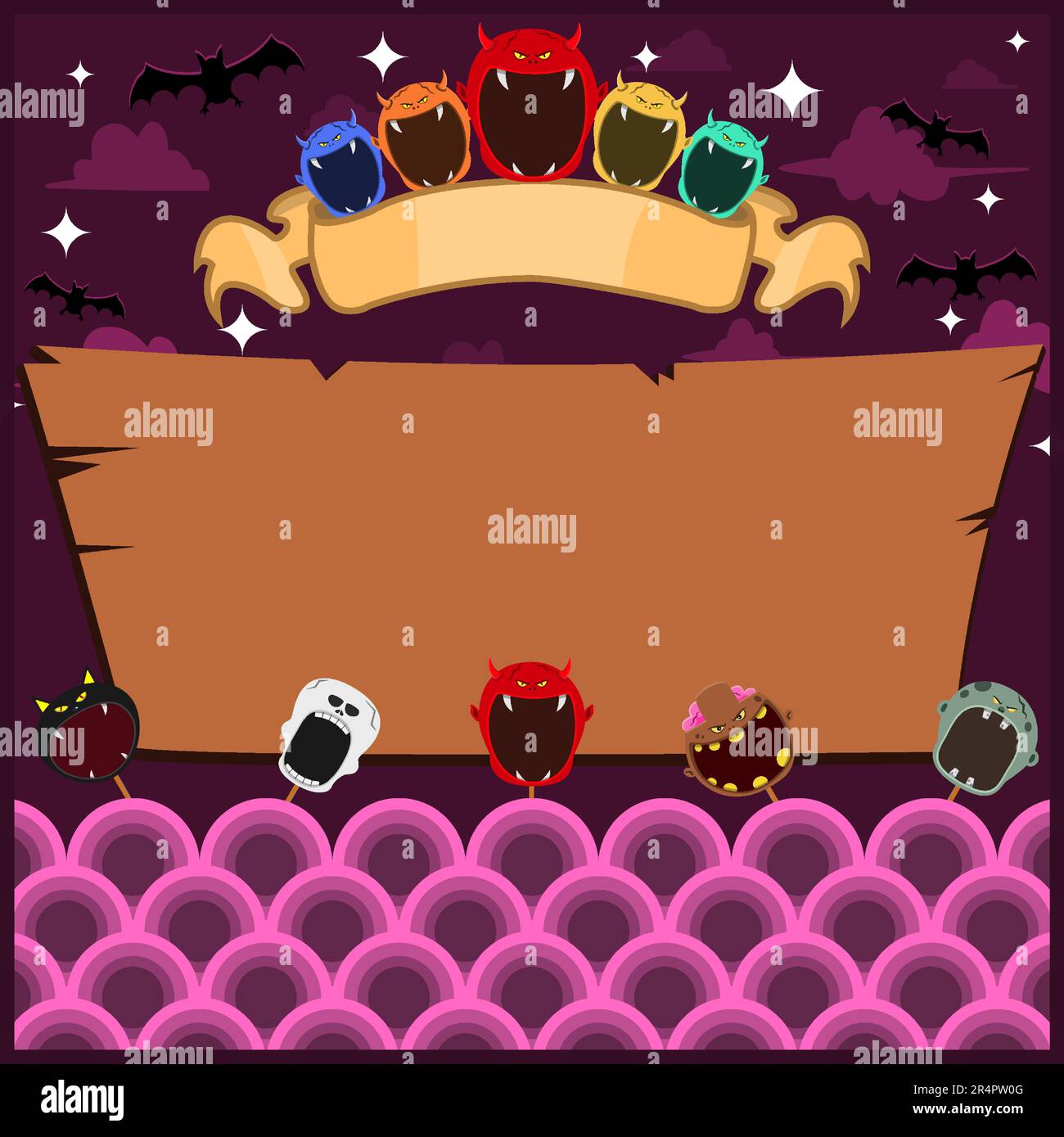 Halloween Greeting Card With Masks Monster. Blank Devil label . At ...