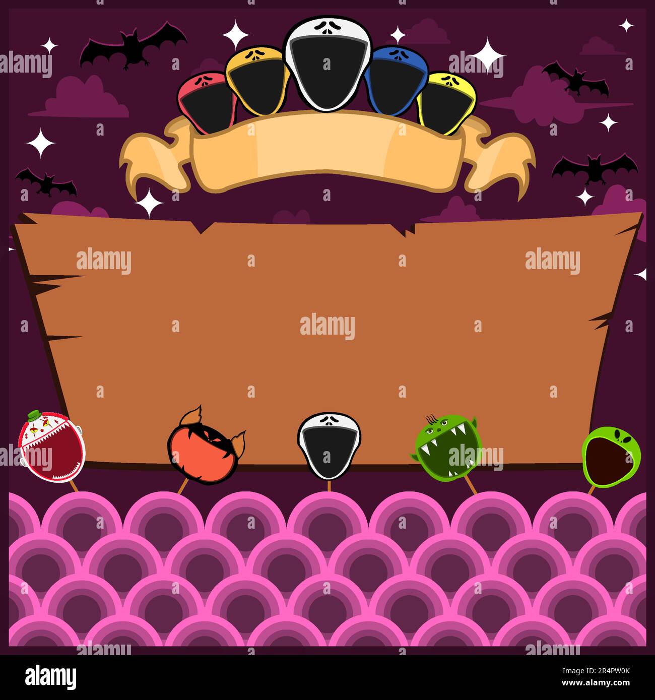 Halloween Greeting Card With Masks Monster. Blank Scream label . At ...