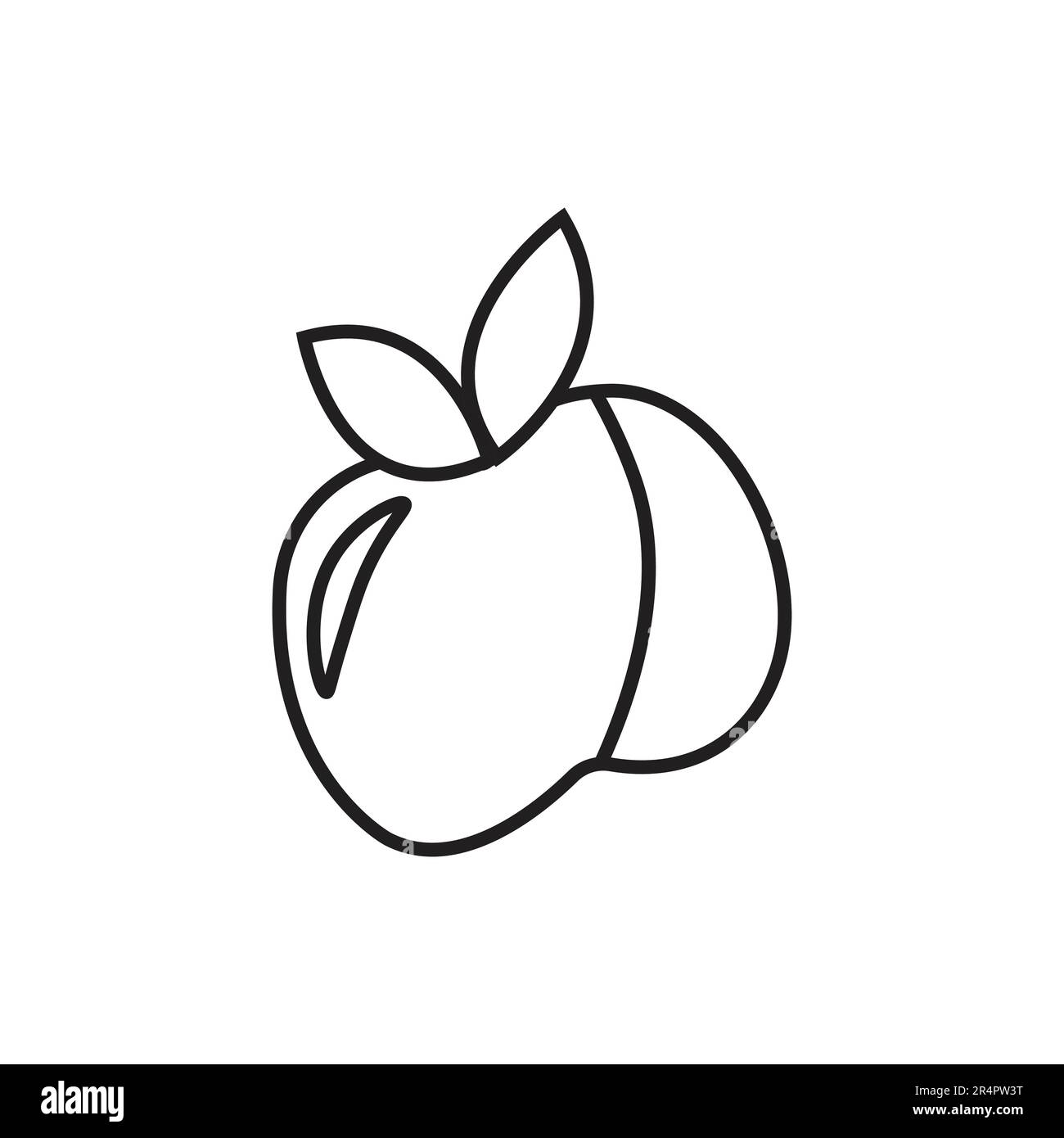 Peach or apple doodle line artwork illustration. Black line fruit ...
