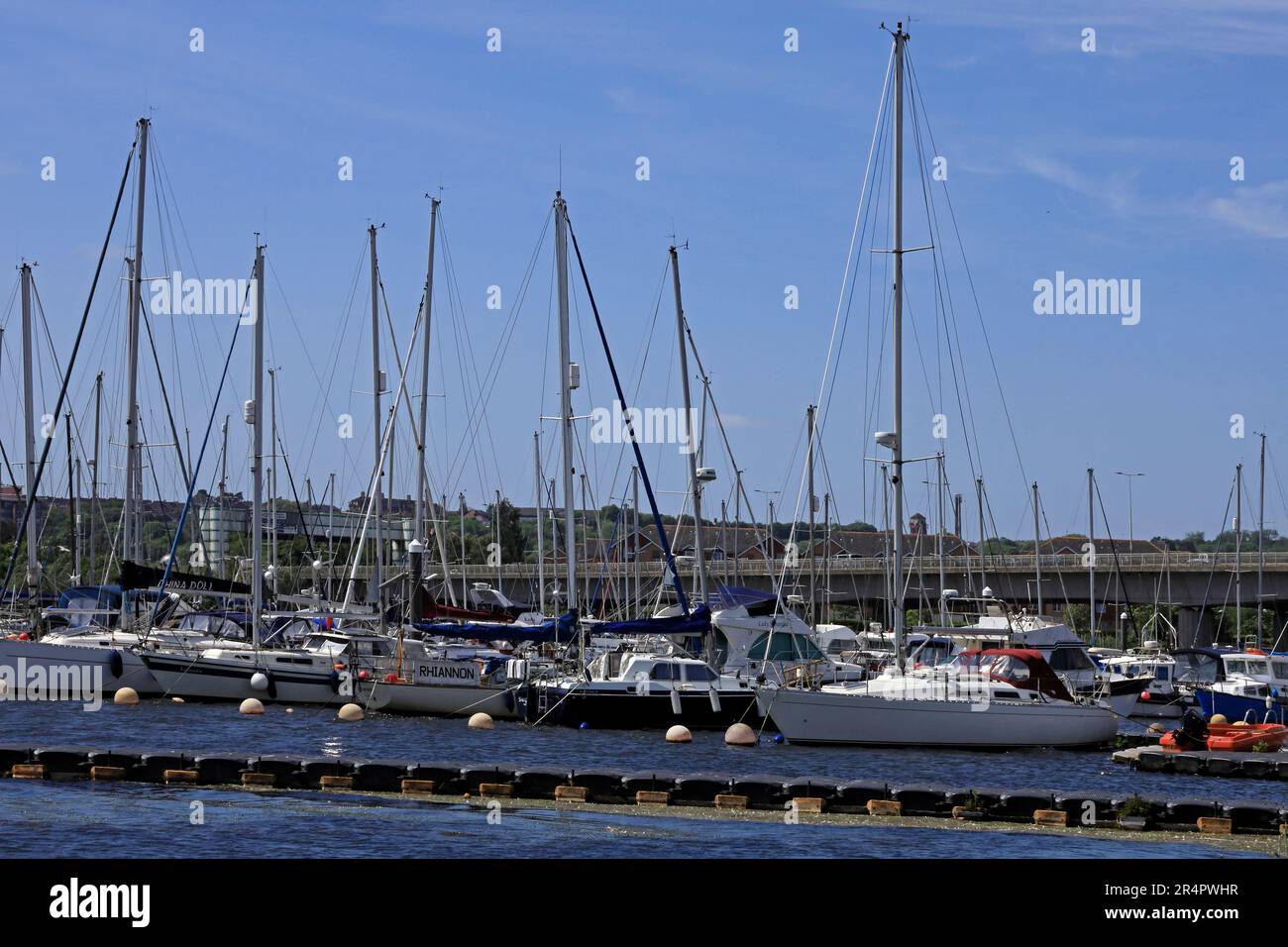 Boats moored by Cardiff Yacht Club, Cardiff Bay Wetland Nature Reserve ...