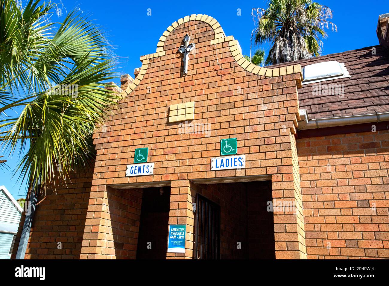 View of the historical restrooms at the coach stop in the main street ...