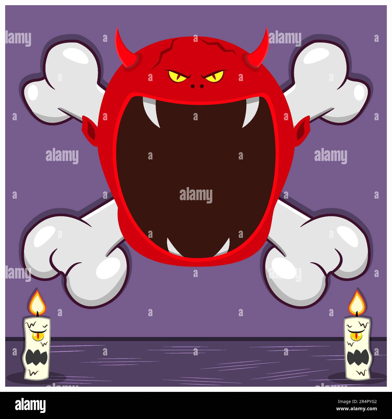 Halloween Character Design With Devil Head. On Skull and Candles ...