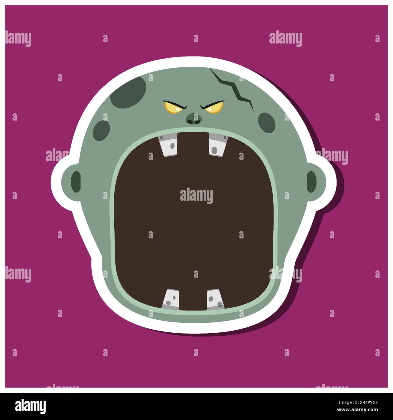 Monster stickers With Halloween Grey Zombie. Purple Background. Flat ...