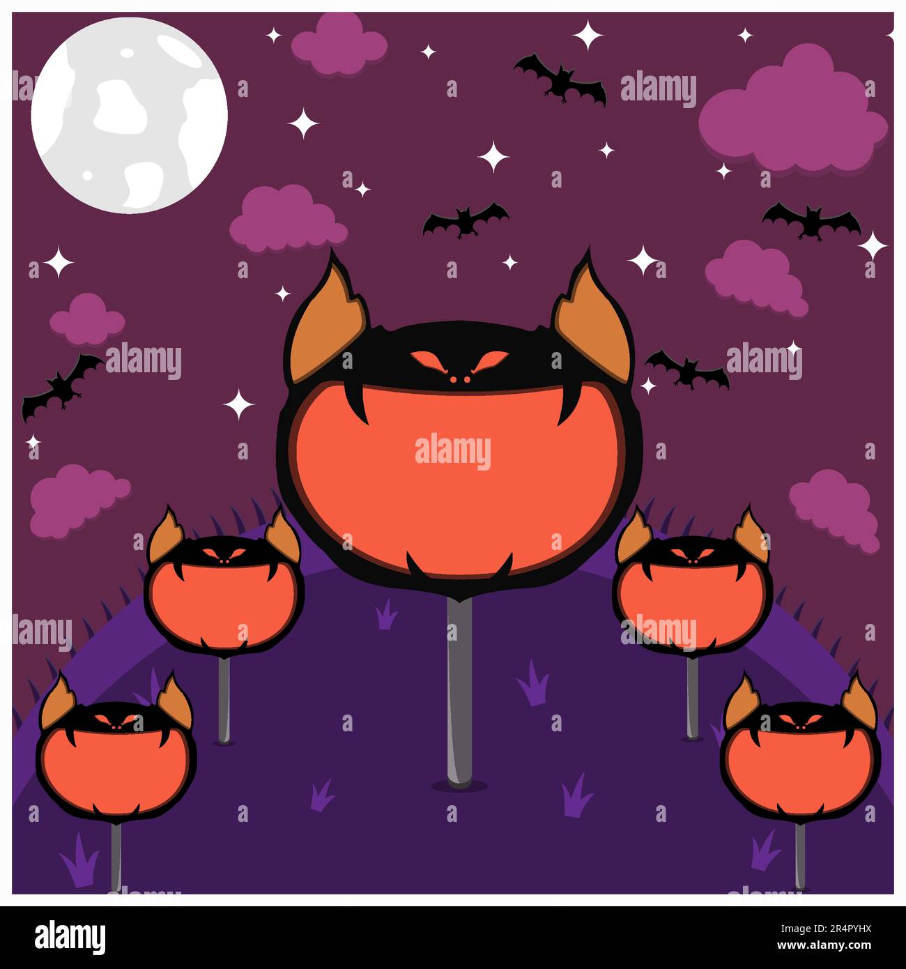 Halloween Character Head Design. Creepy Bat Character in Field and On ...