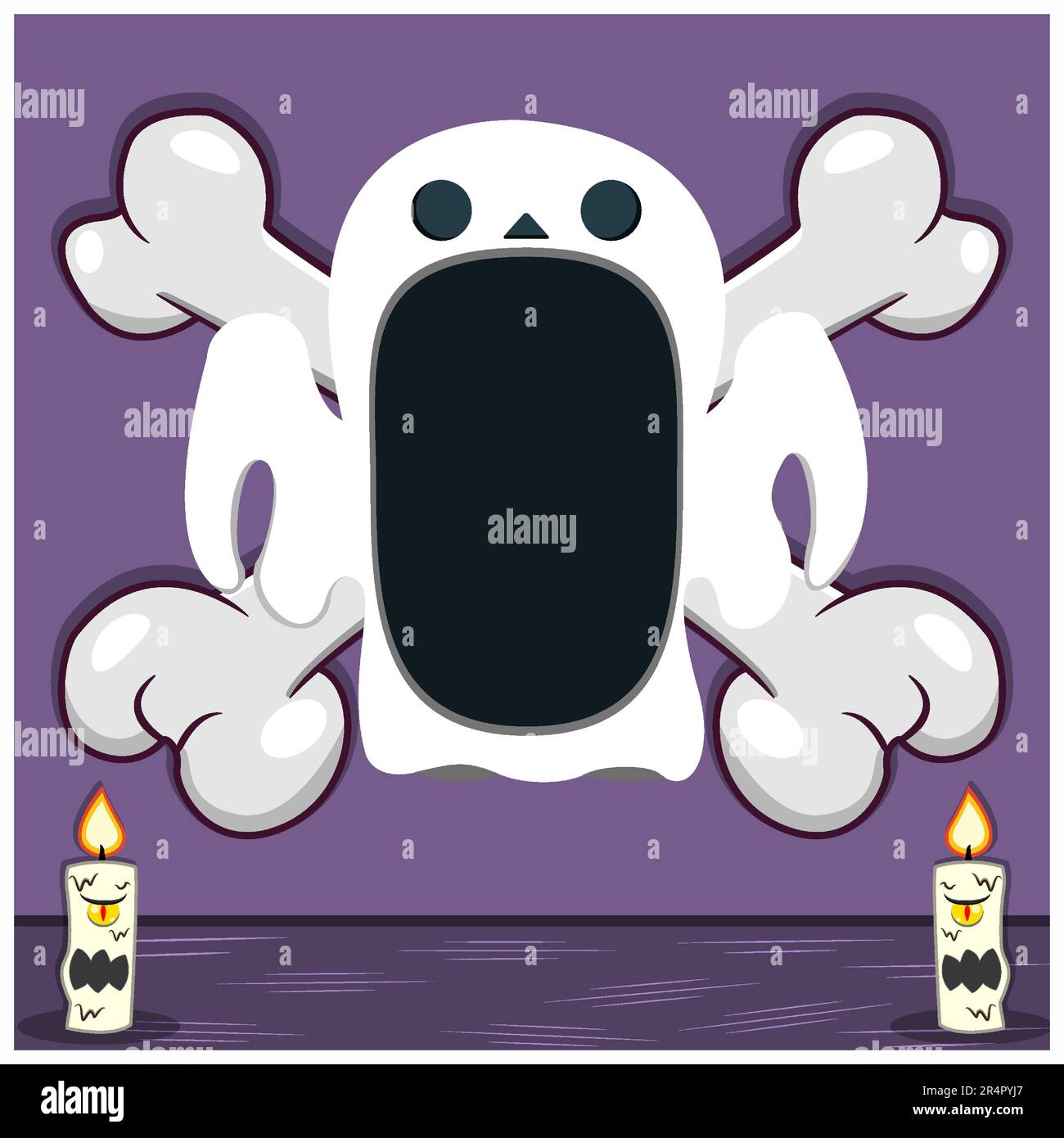 Halloween Character Design With Ghost Head. On Skull and Candles ...