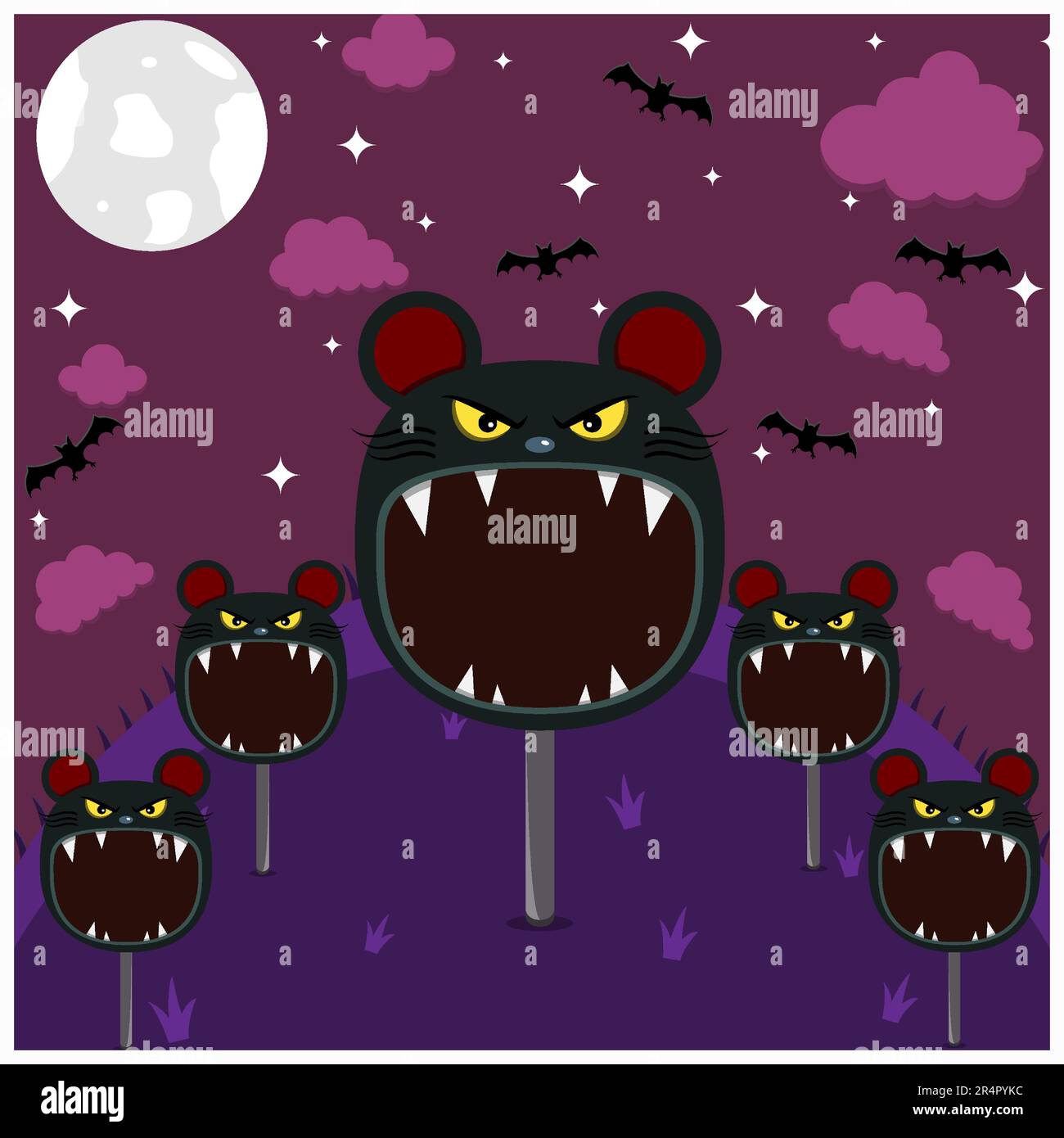Halloween Character Head Design.Mouse Character in Field and On Night ...