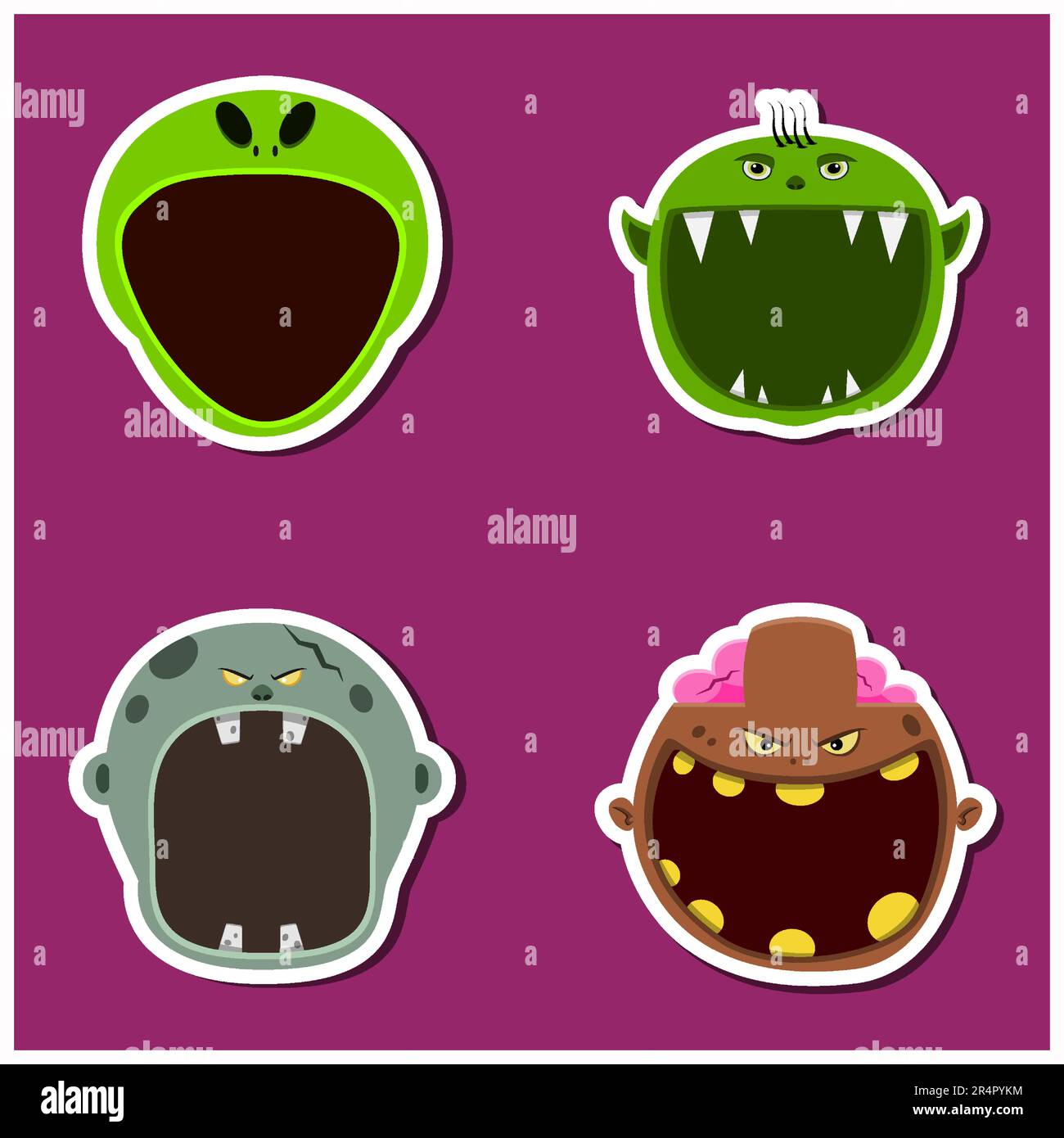 Halloween Head Set Design Sticker. Alien, Goblin, Grey Zombie and Brown ...