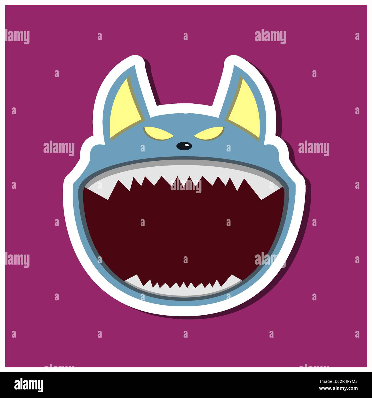Monster stickers With Halloween Wolf. Purple Background. Flat design ...