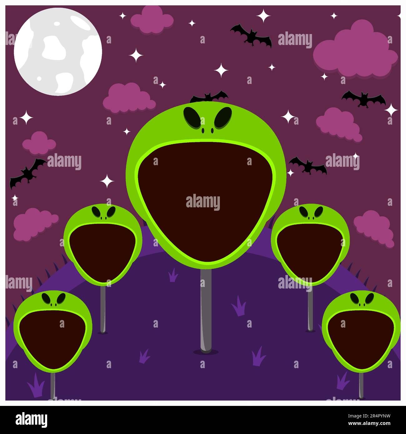 Halloween Character Head Design. Alien Character in Field and On Night ...