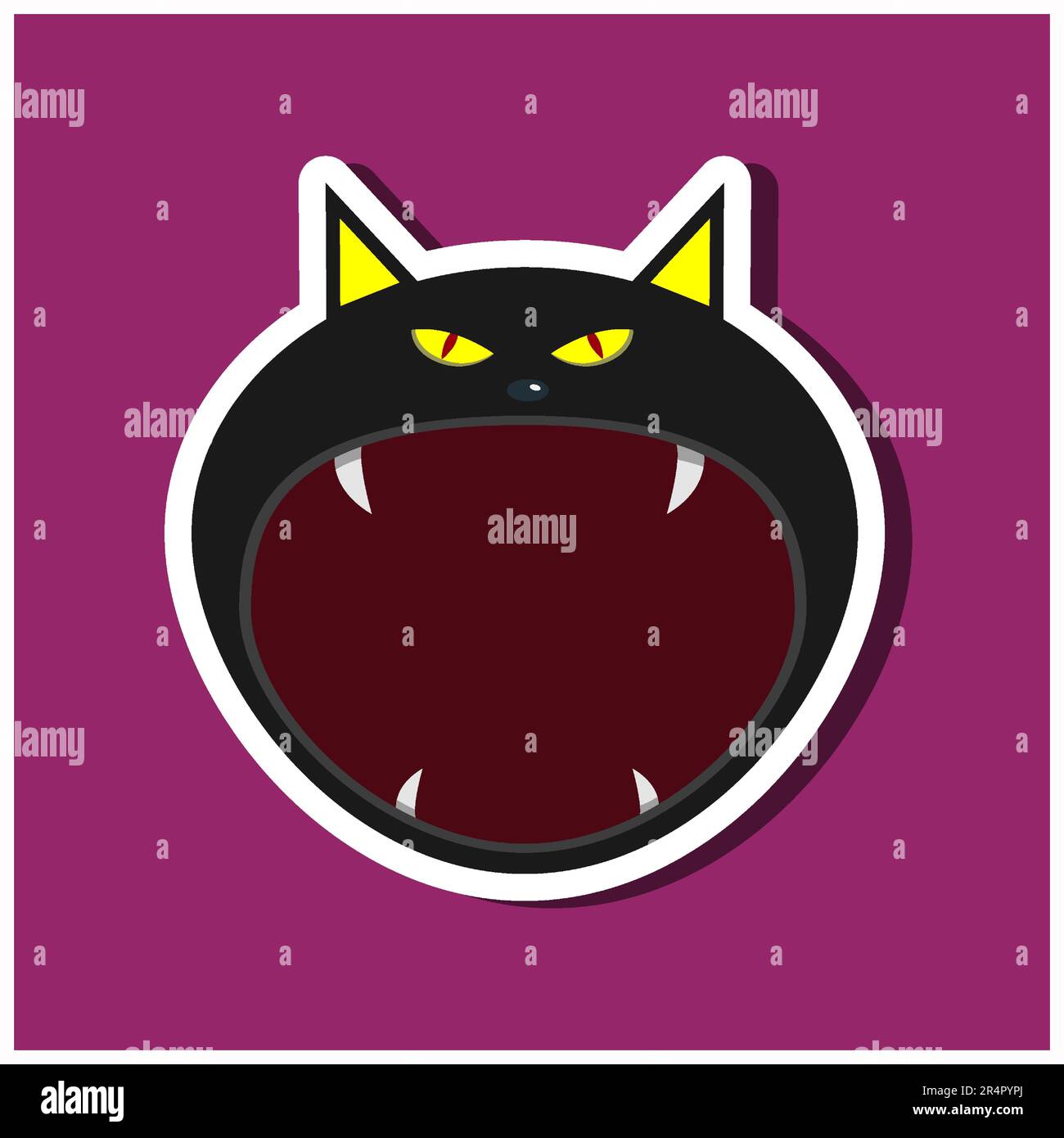 Monster stickers With Halloween Black Cat. Purple Background. Flat ...