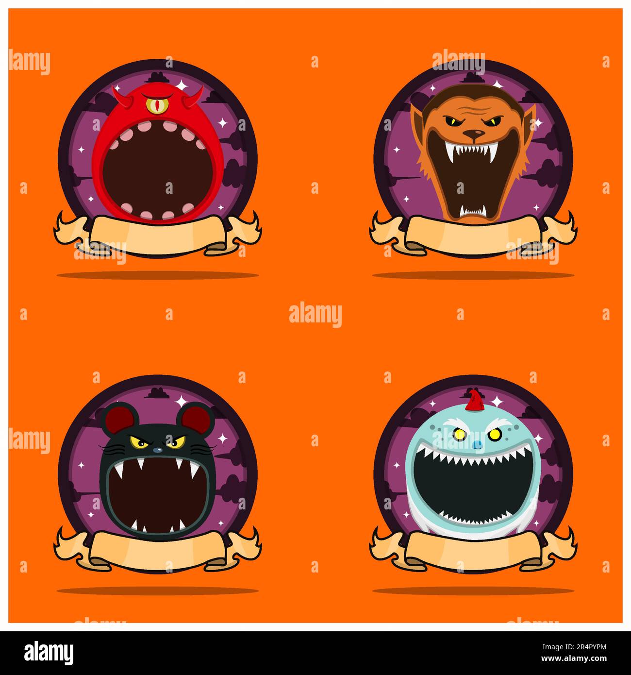 Emblem Set Head Monster. With One Eye Monster, Wolf Man, Mouse and ...