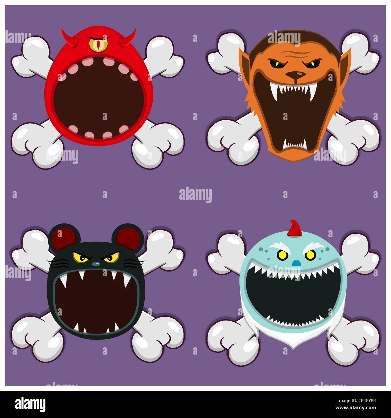 Head Monster Design With One Eye Monster, Wolf Man, Mouse and Creepy ...