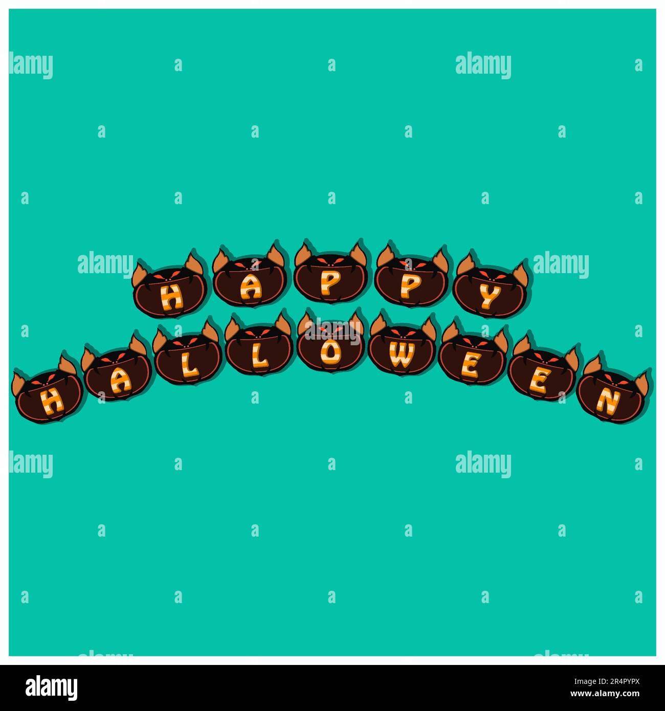 Happy Halloween Text On Creepy Bat Head Character. Vector And ...