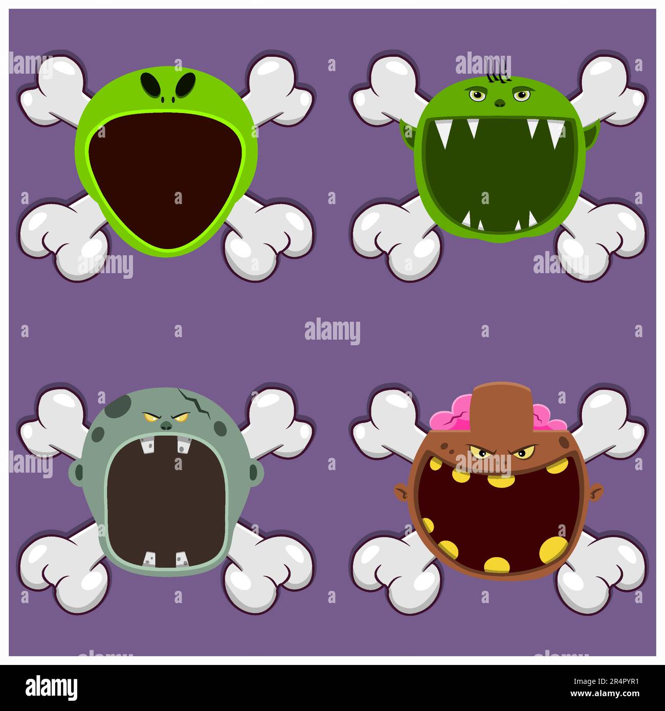 Head Monster Design With Alien, Goblin, Grey Zombie and Brown Zombie ...