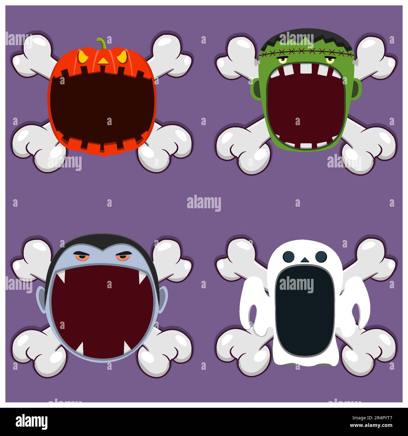 Head Monster Design With Pumpkin, Frankenstein, Dracula and Ghost. On ...