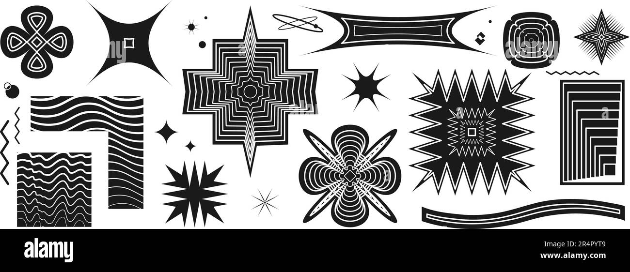 Geometric psychedelic shapes in black and white based on a square ...