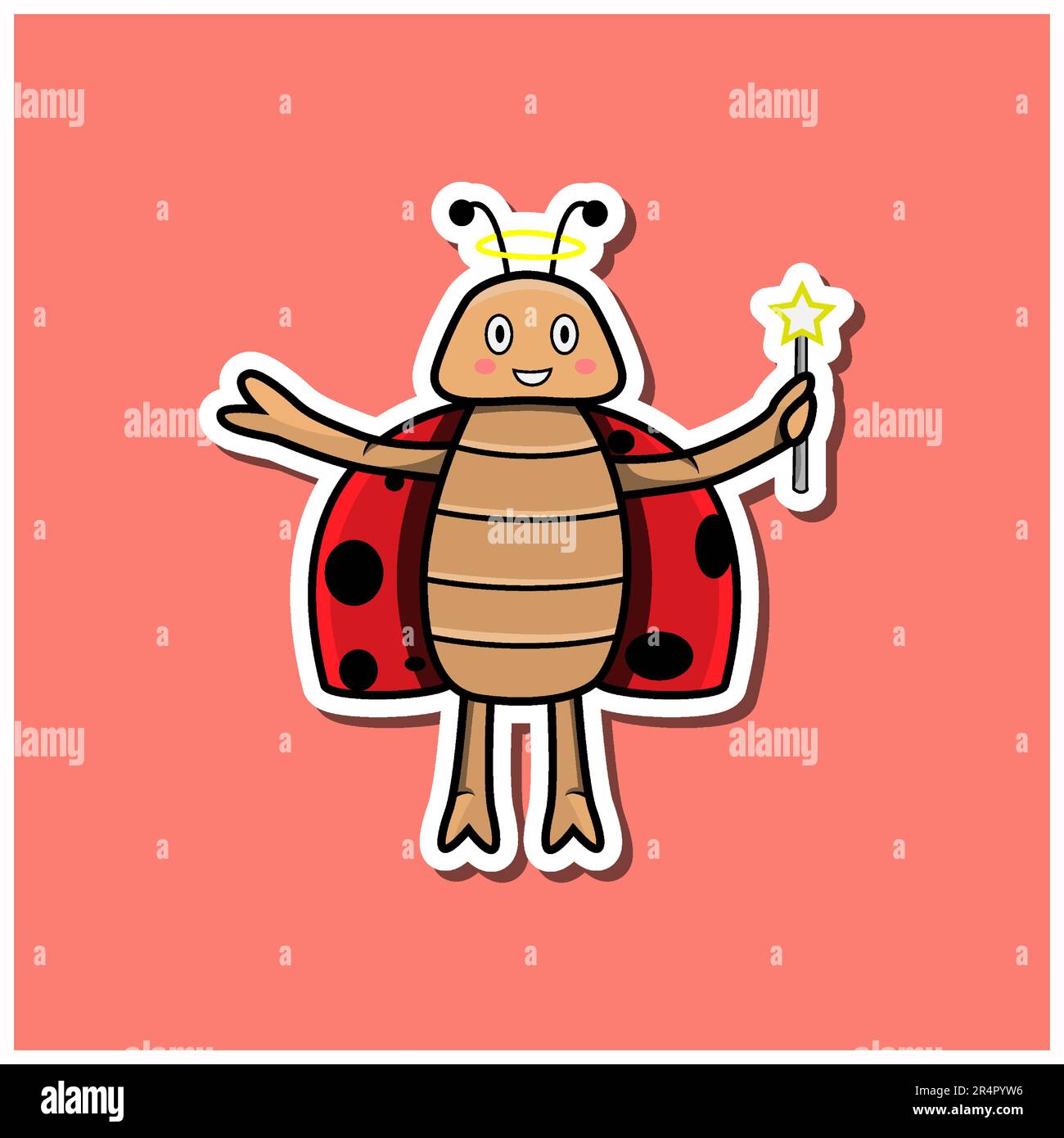 Cute Insect Sticker With Fairy Bettle Cartoon. Pink Background ...
