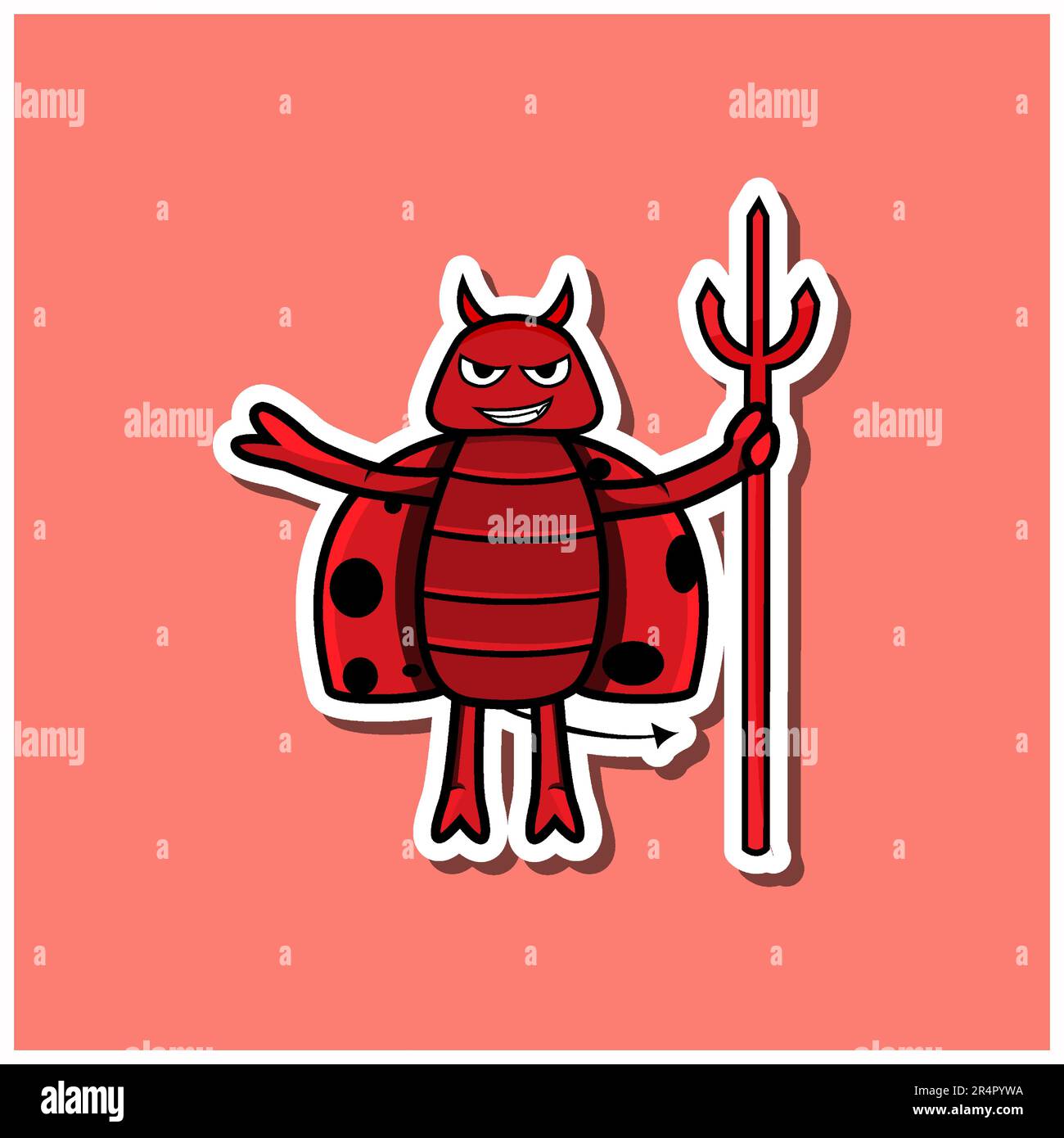 Cute Insect Sticker With Devil Bettle Cartoon. Pink Background ...