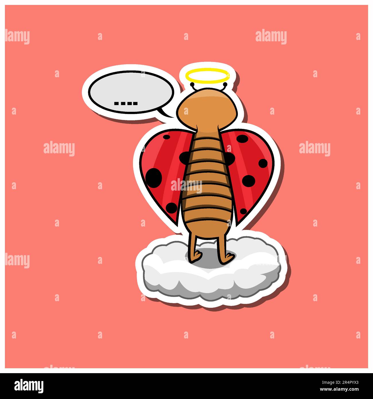 Cute Insect Sticker With Bettle Cartoon On Cloud. Pink Background ...