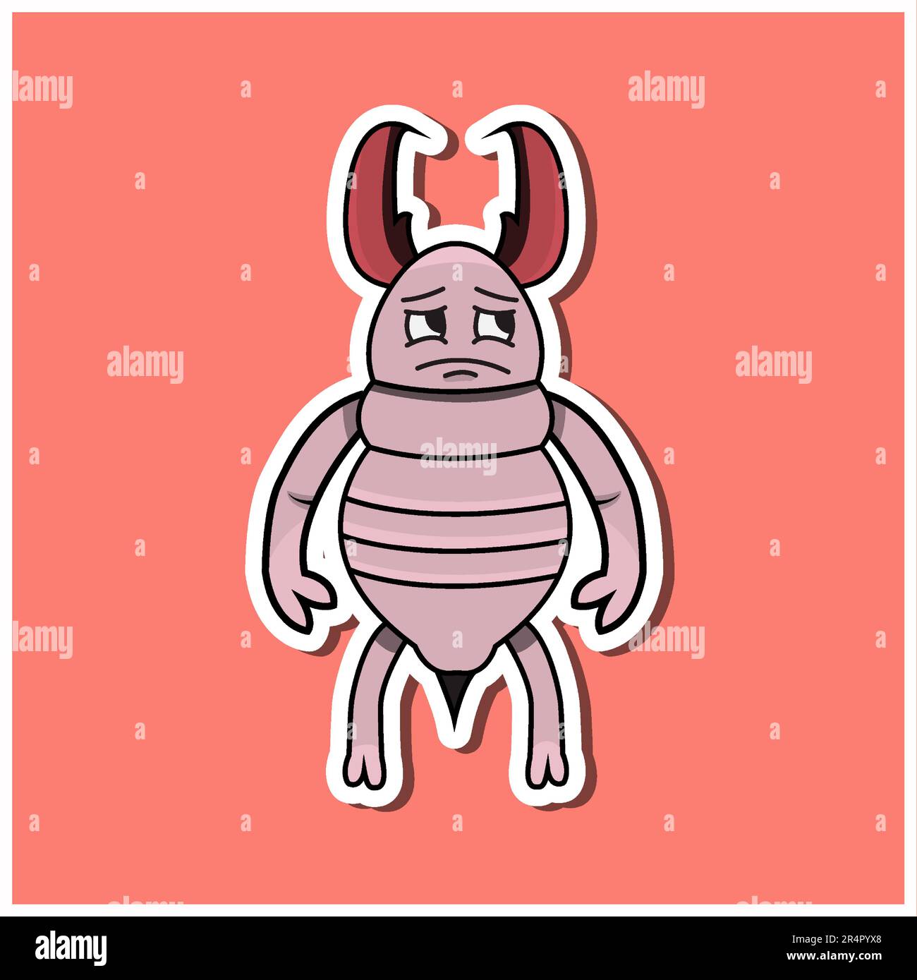 Cute Insect Sticker With Termite Cartoon. Pink Background. Character ...