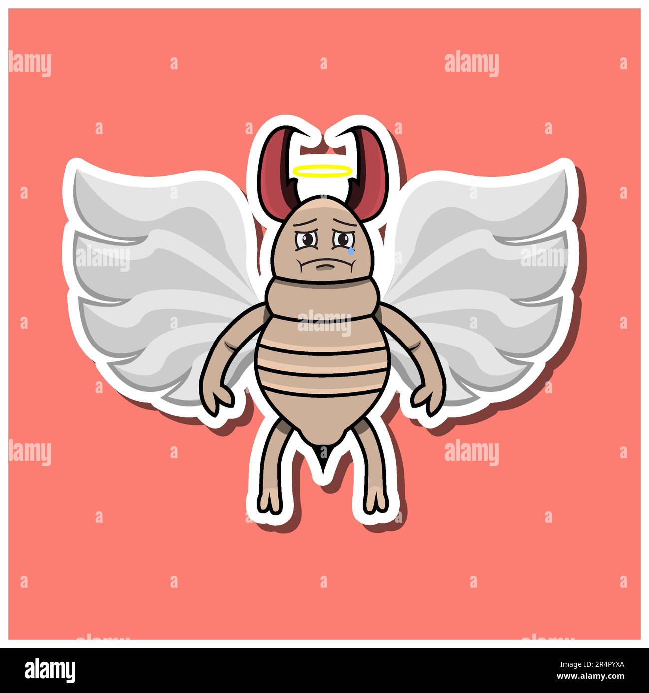 Cute Insect Sticker With Sad Angel Termite Cartoon. Pink Background ...