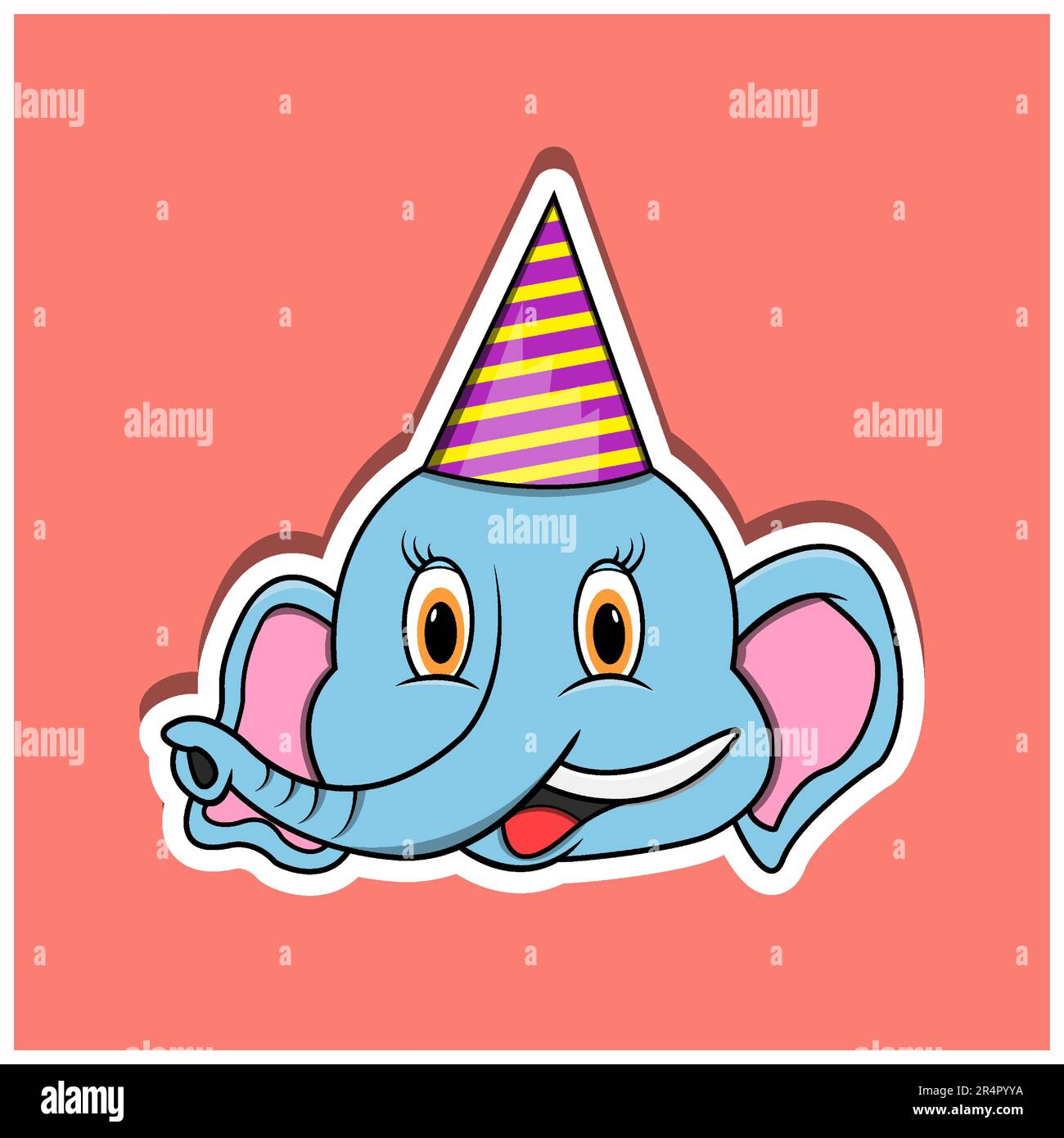 Animal Face Sticker With Elephant Wearing Party Hat. Character Design ...