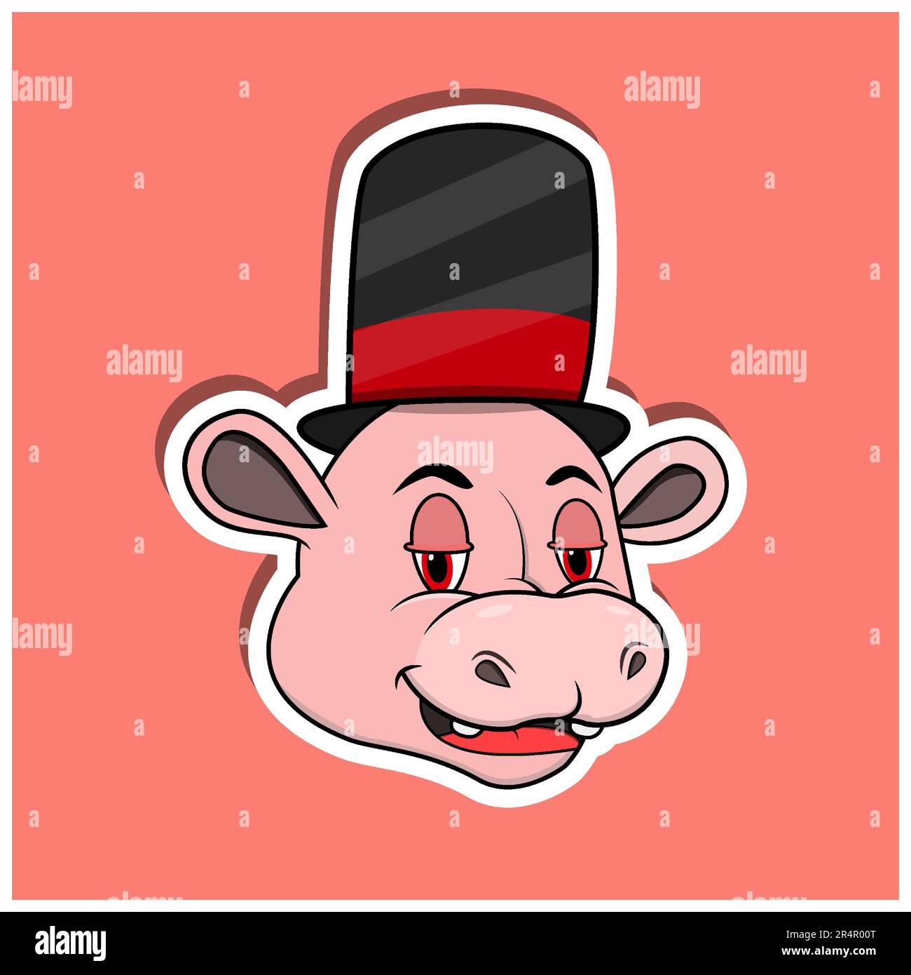 Animal Face Sticker With Hippopotamus Wearing Circus Hat. Character ...