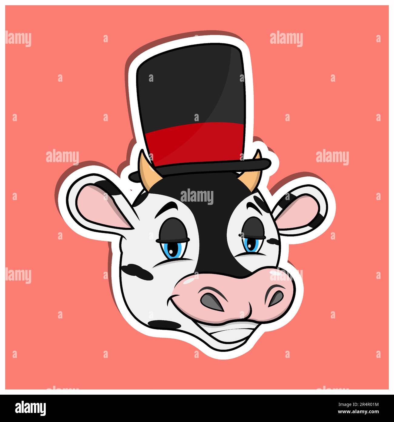 Animal Face Sticker With Cow Wearing Circus Hat. Character Design ...