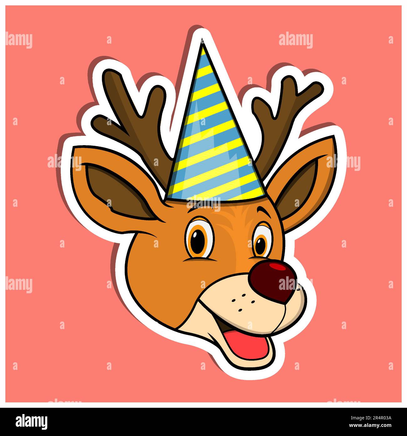 Animal Face Sticker With Deer Wearing Party Hat. Character Design ...