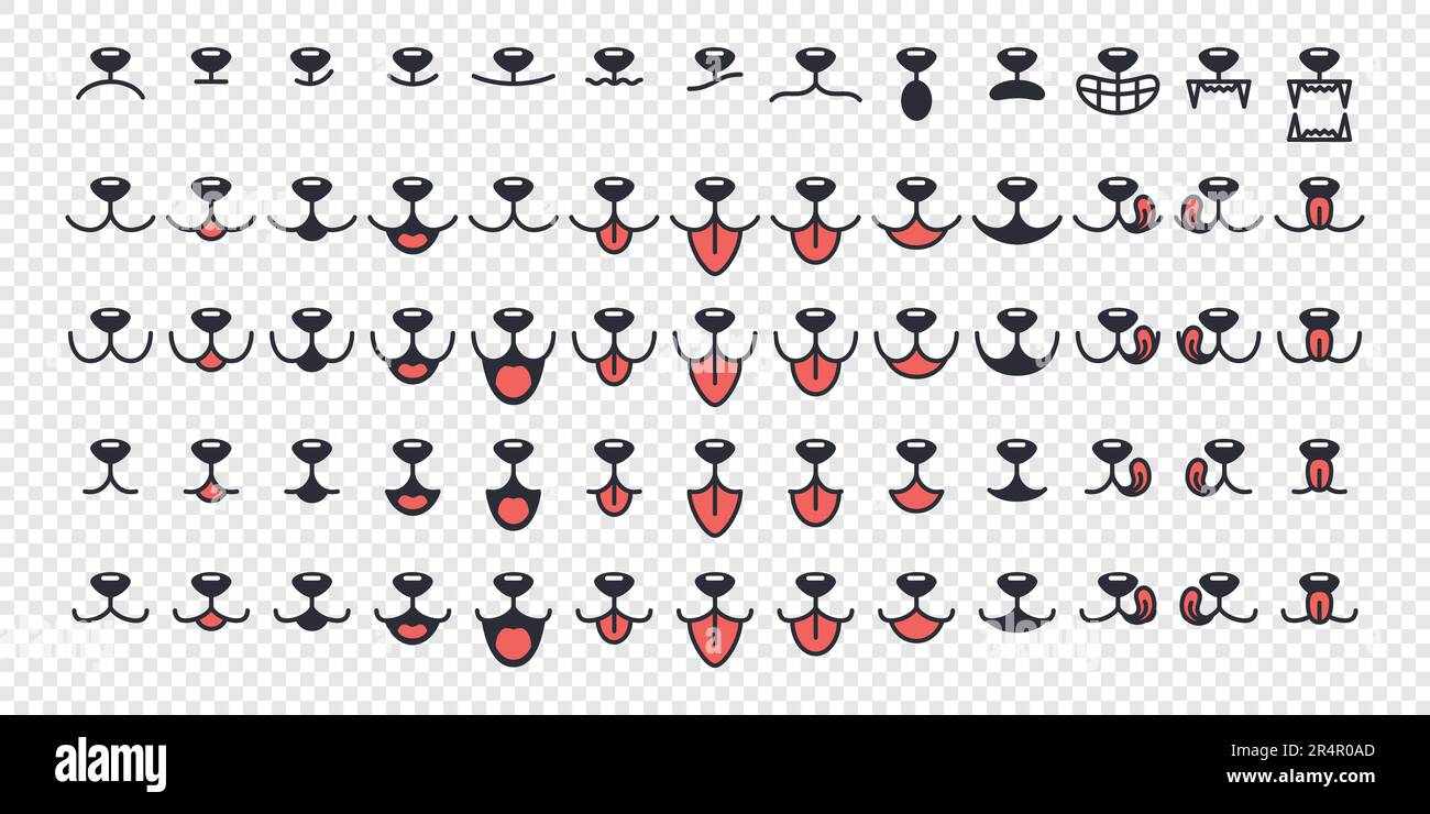 Vector Dog Face Design Elements, Different Emotions. Dog Mouth, Tongue ...