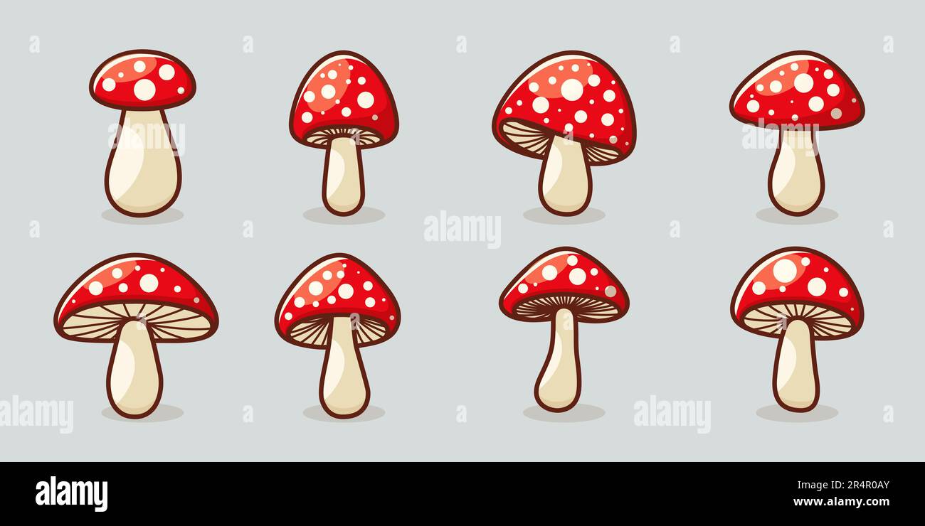 Vector Flat Mushroom Icon Set Isolated. Amanita Muscaria, Fly Agaric ...