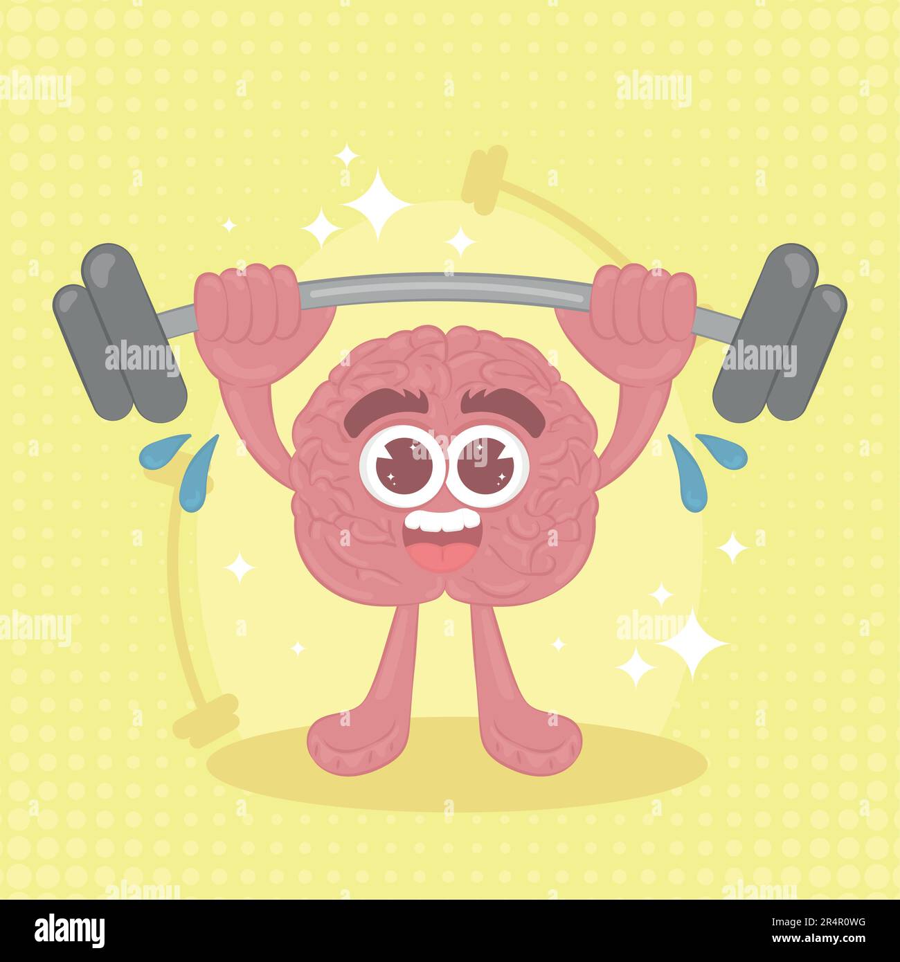 Isolated cute happy brain cartoon character doing weightlifting Vector ...