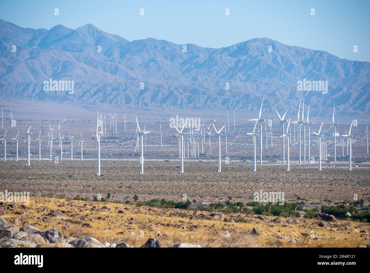 San Gorgonio Pass wind farm as seen from Tramway Road in Palm Springs ...