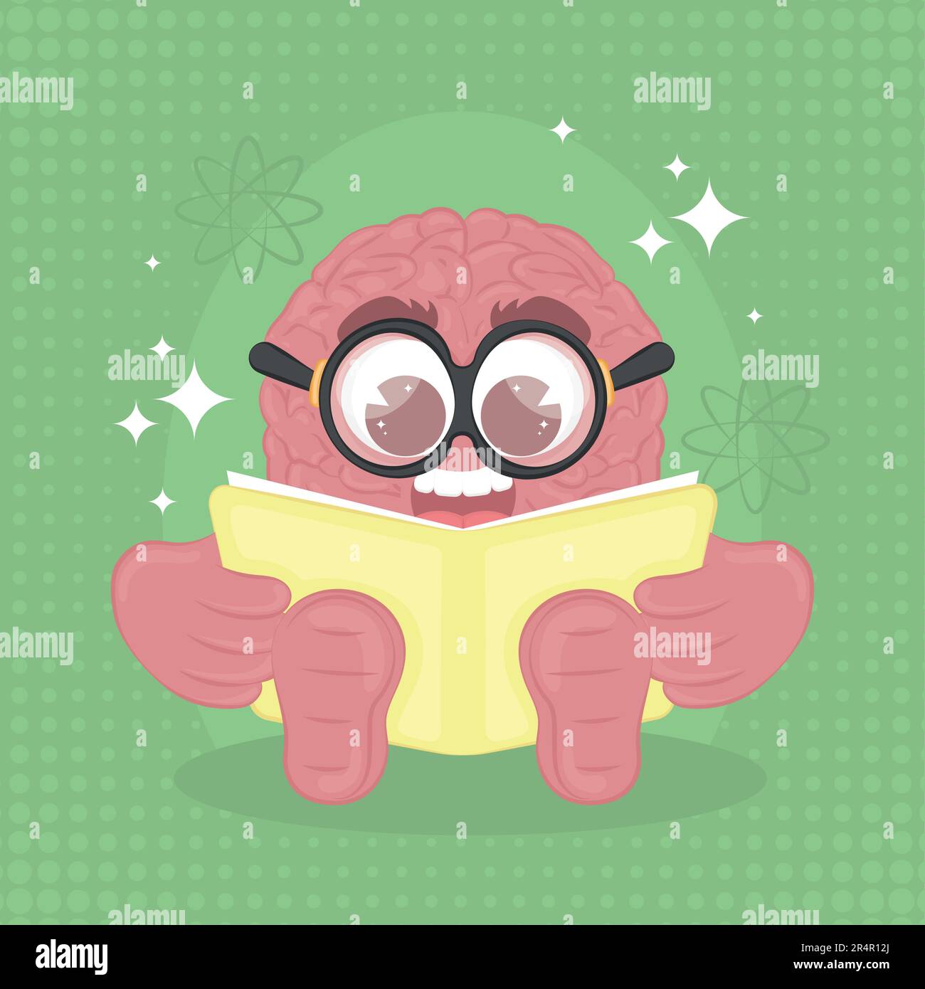 Isolated Cute Happy Brain Cartoon Character Reading A Book Vector Stock Vector Image And Art Alamy
