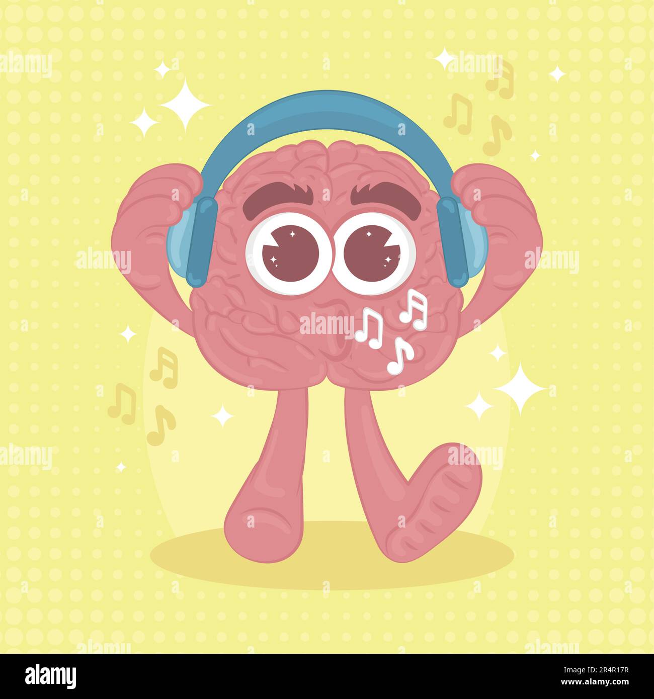 Isolated cute brain character cartoon with headphones Vector Stock ...