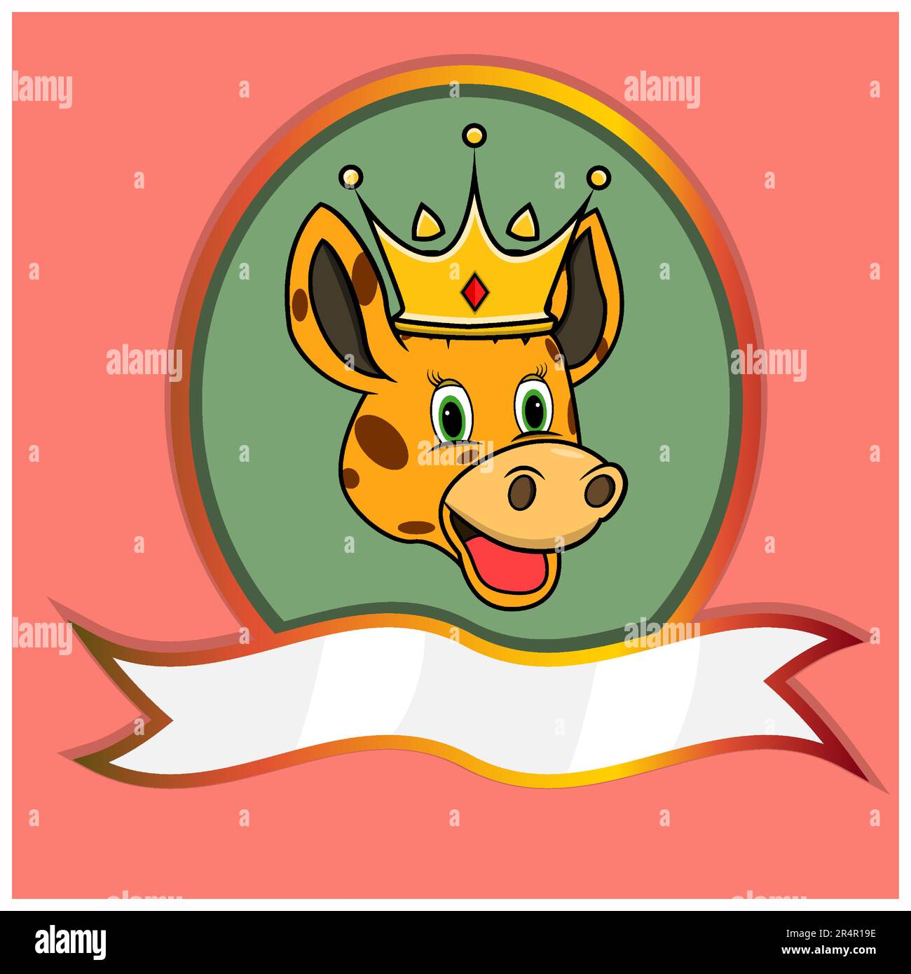 Cute Animal Head With Crown On Frame Label. Giraffe Head. Perfect For ...