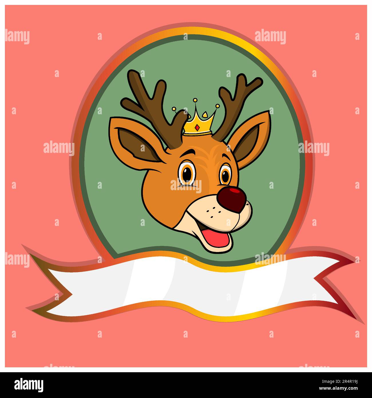 Cute Animal Head With Crown On Frame Label. Deer Head. Perfect For ...