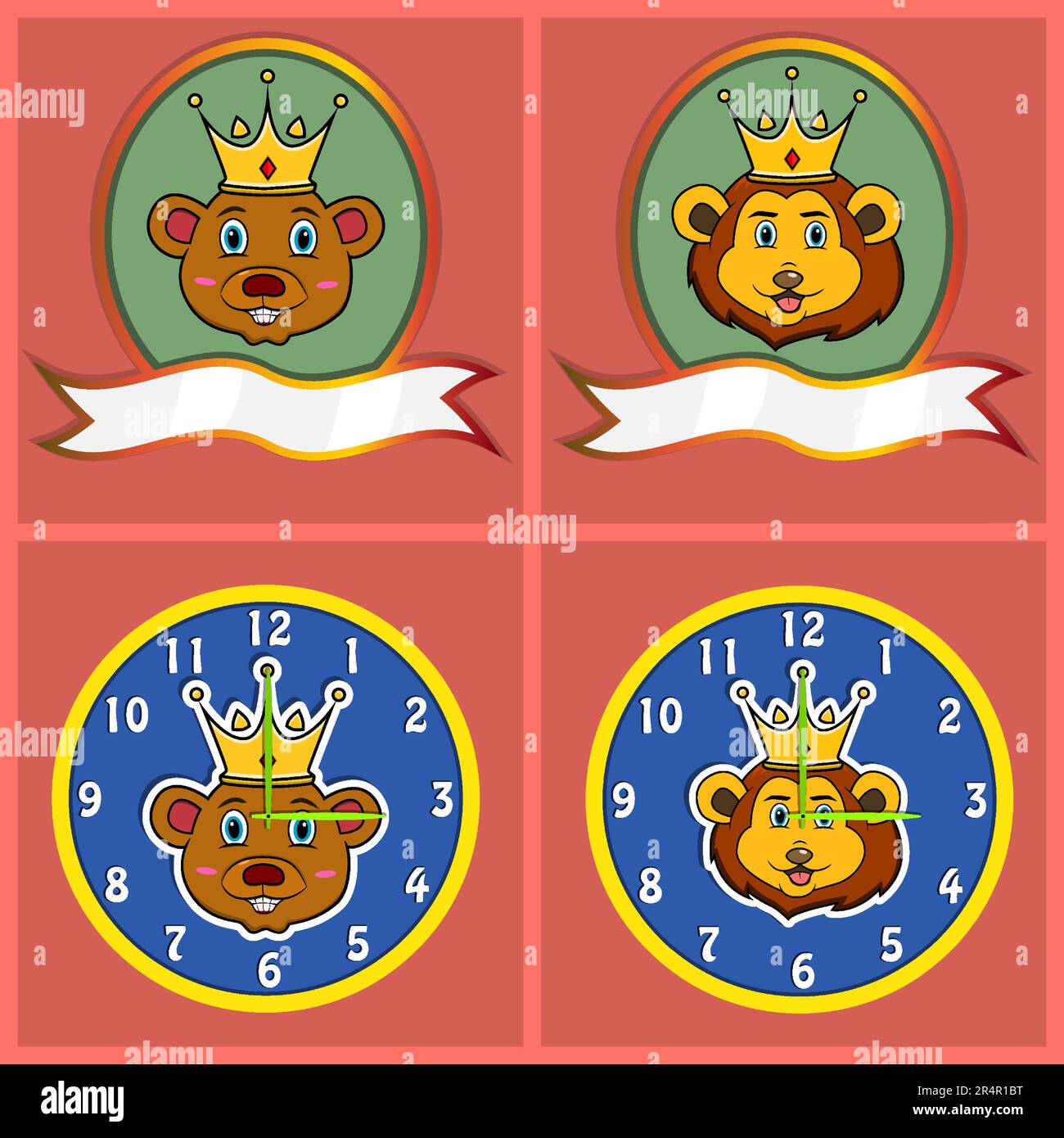 Cute Animal Heads Of Beer and Lion For Logo, Badge, Emblem and Clock ...