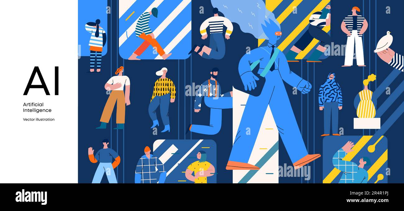 Artificial intelligence, AI and humanity -modern flat vector concept ...