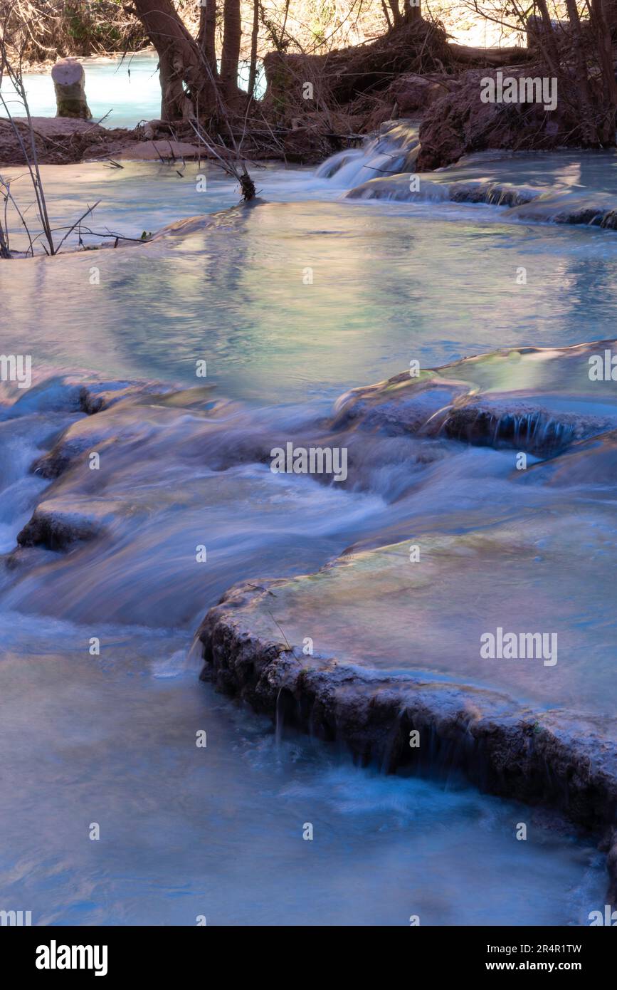 The travertine terraces below Havasu Falls. Supai, Arizona, USA Stock ...