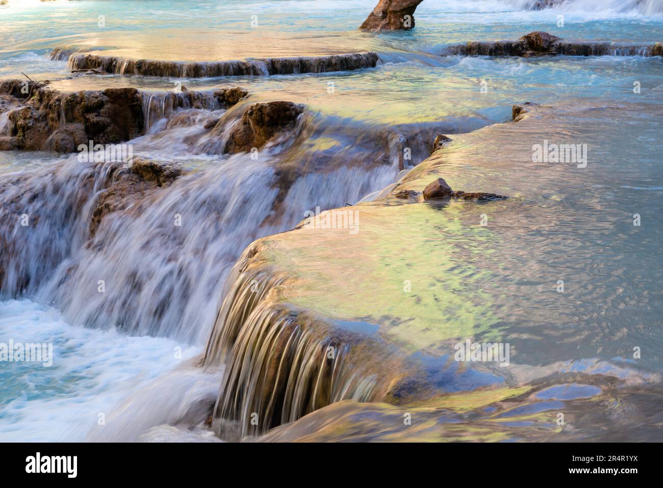 The travertine terraces below Havasu Falls. Supai, Arizona, USA Stock ...