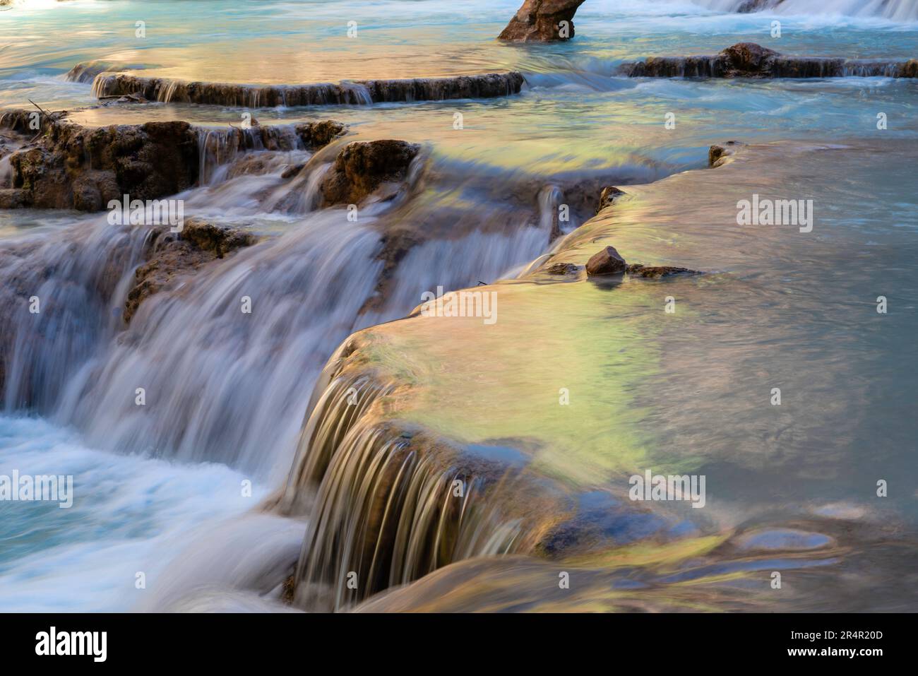 The travertine terraces below Havasu Falls. Supai, Arizona, USA Stock ...
