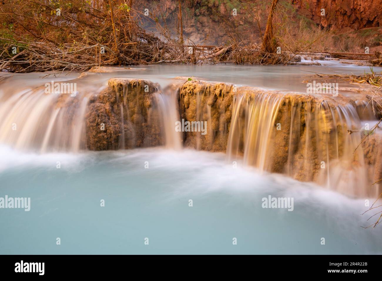 The travertine terraces below Havasu Falls. Supai, Arizona, USA Stock ...